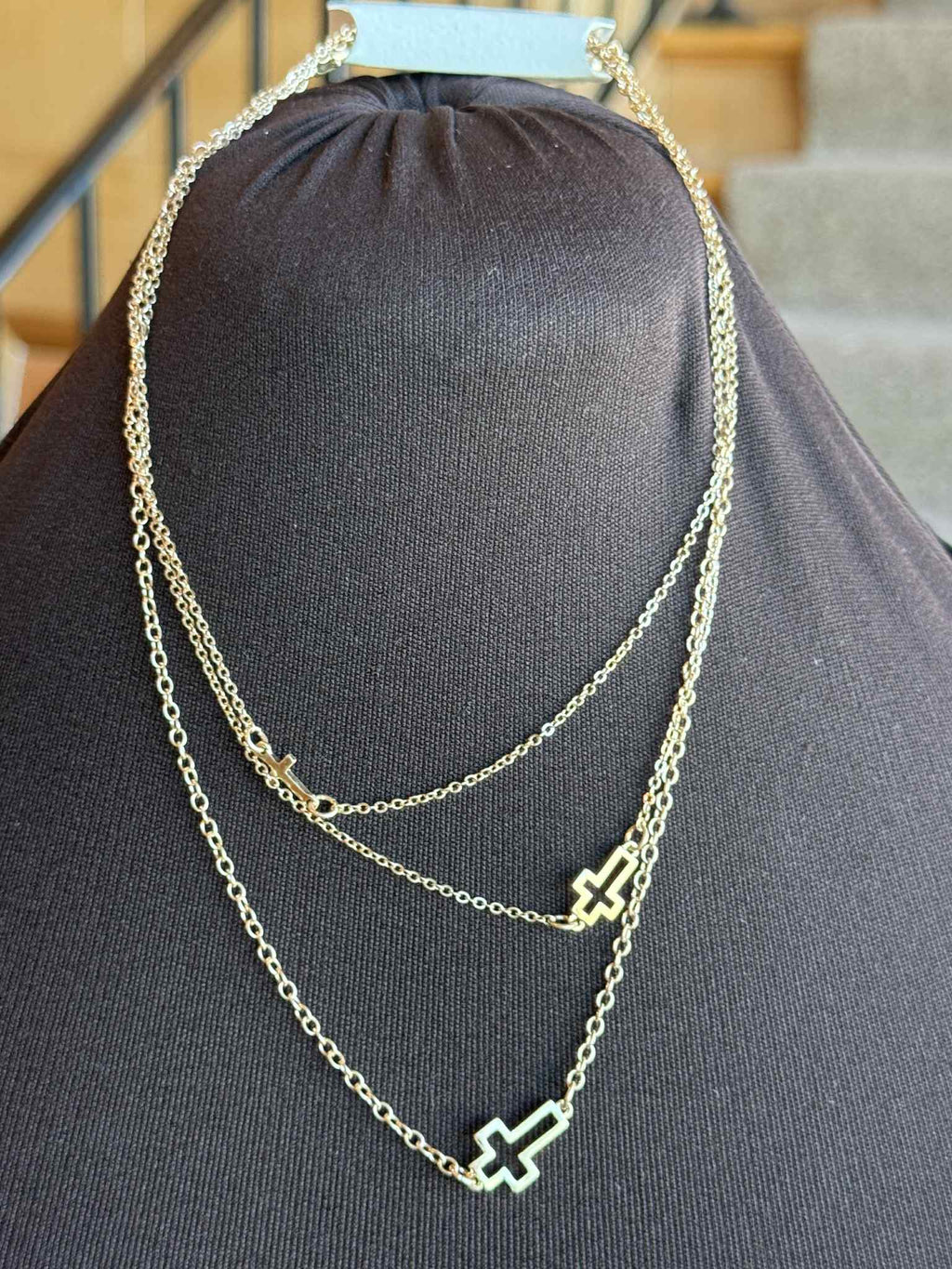 THREE LAYER CROSS GOLD NECKLACE – Willapa Printing Boutique