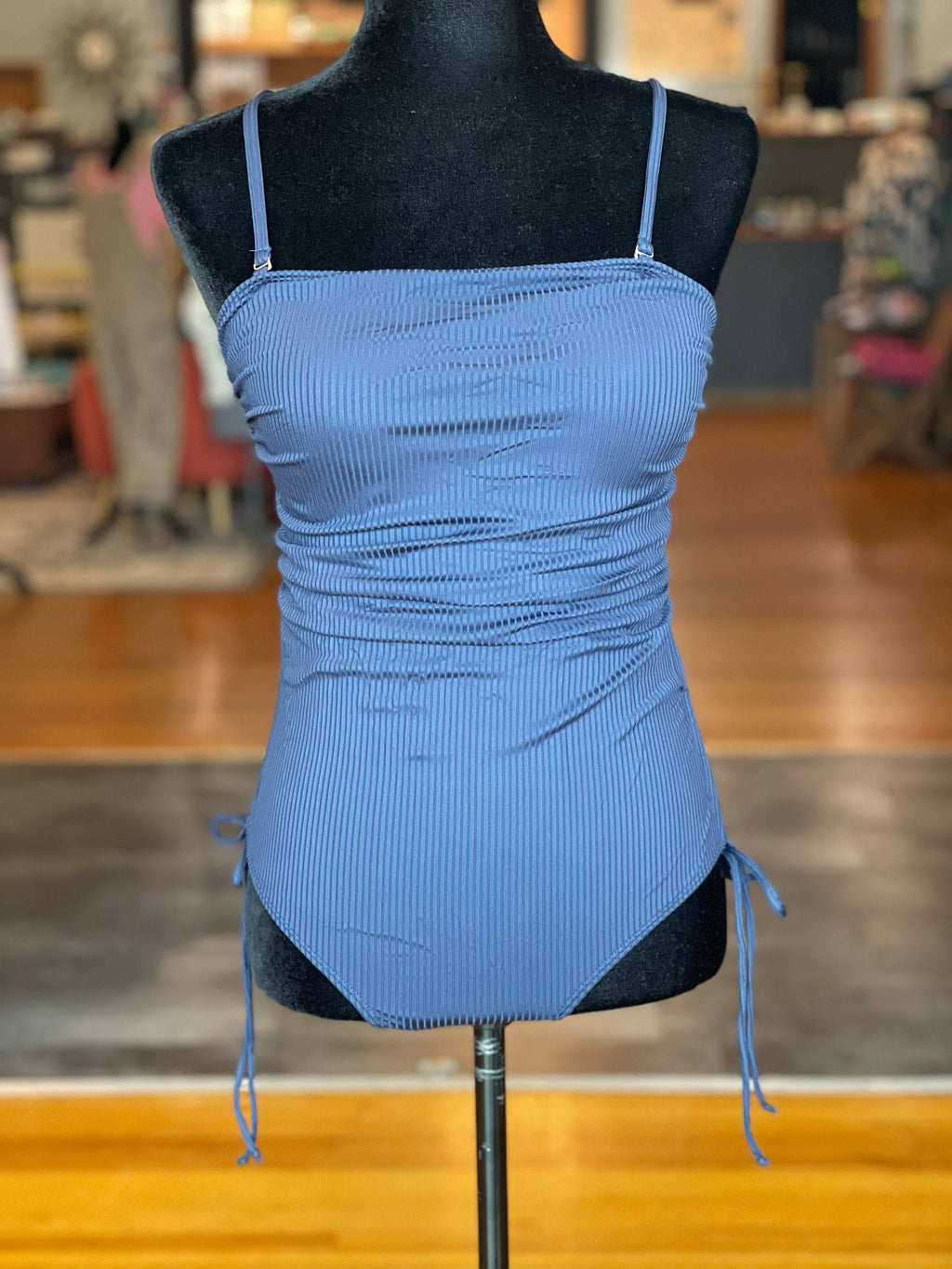 DARK NAVY RIBBED ONE PIECE SWIMSUIT WITH SIDE DRAWSTRINGS – Willapa ...